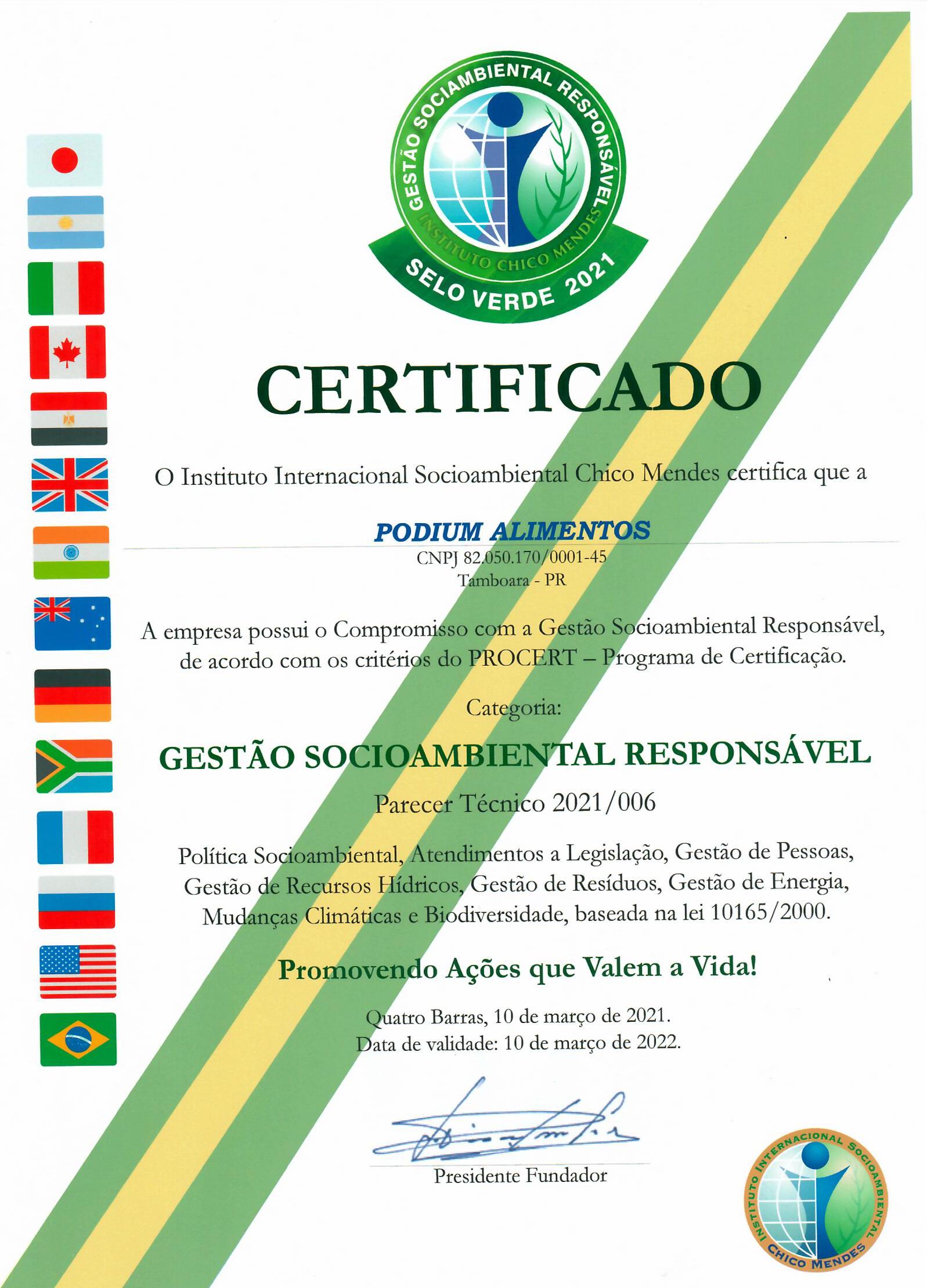 SELO VERDE - Podium Alimentos